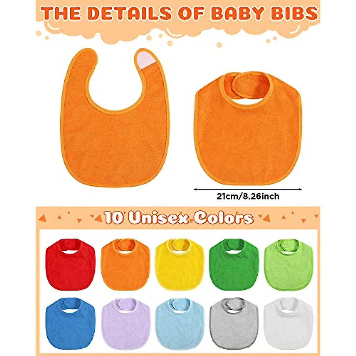 30 Pack Baby Muslin Bandana Drool Bibs for Baby Boys Girls Multicolor Solid Terry Cotton Bibs Unisex Waterproof Baby Feeder Bibs with Fiber Filling Adjustable Newborn Bibs for Teething and Drooling