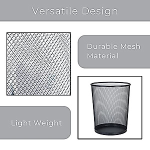 Smart Design Steel Mesh Waste Basket - Easy to Clean Design - Garbage, Paper Clutter, Metal Wire Trash Can Bin, Bathroom, Bedroom, Home and Office - 11.75 x 13.75 Inch - Black