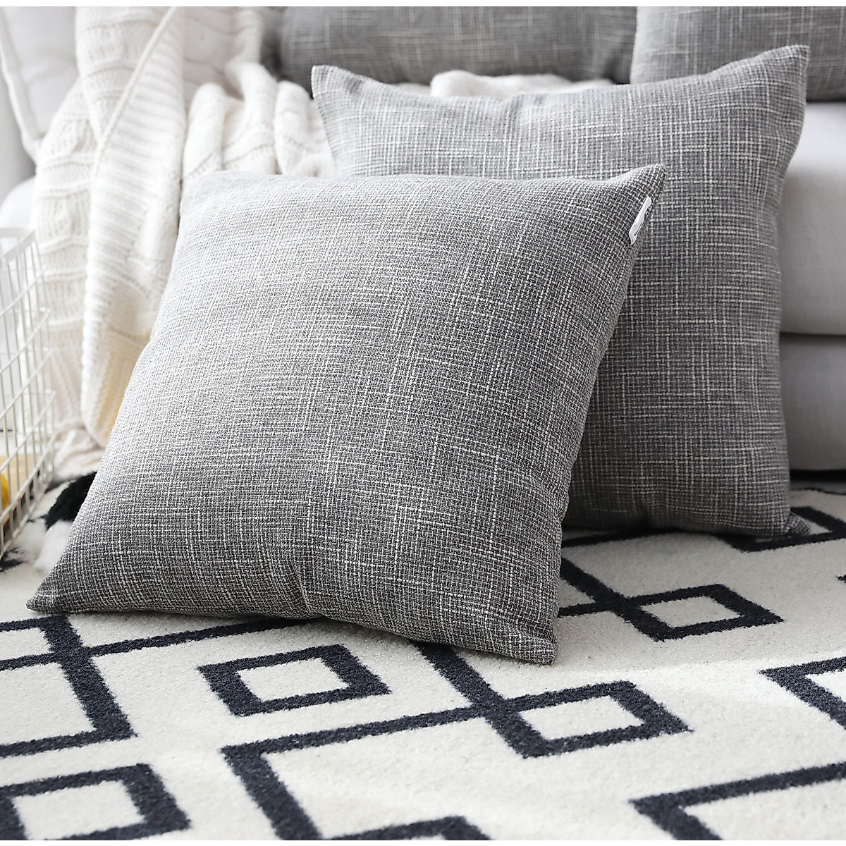 Kevin Textile Decorative Linen Throw Pillow Covers Cushion Case New 2 Tone Star Pillowcase Decorative Cushion Covers for Couch Bed Sofa(26 x 26 Inch,Grey) Set of 2