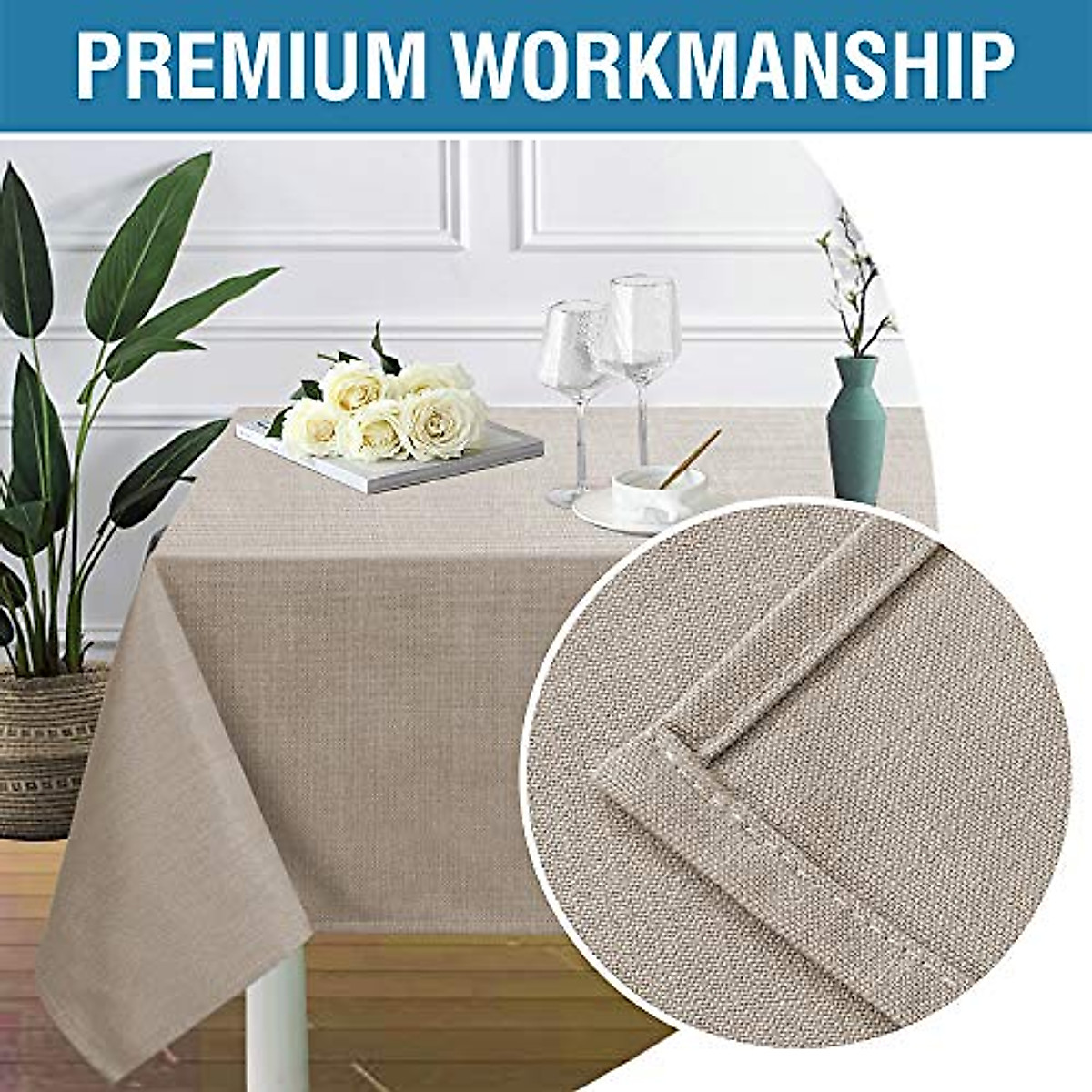 H.VERSAILTEX Linen Textured Table Cloths Rectangle 60 x 120 Inch Premium Solid Tablecloth Spill-Proof Waterproof Table Cover for Dining Buffet Feature Extra Soft and Thick Fabric Wrinkle Free, Taupe
