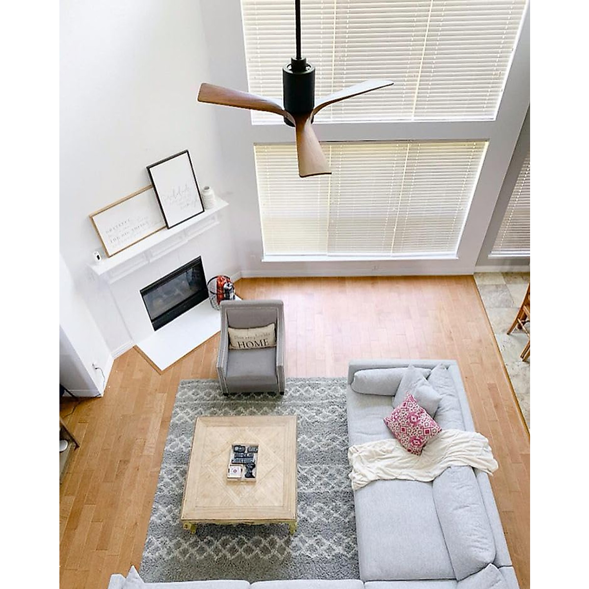 Matthews PA3-BRBR-WA-60 Patricia Indoor/Outdoor Damp Rated 60" Ceiling Fan with LED Light and Remote & Wall Control, 3 Walnut Solid Wood Blades, Brushed Brass