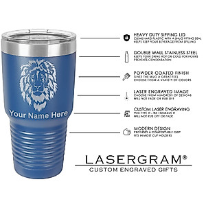 LaserGram 30oz Vacuum Insulated Tumbler Mug, King Crown, Personalized Engraving Included (Dark Blue)