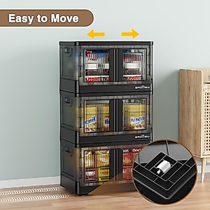 BROVIEW V6 Storage Bins with Lids, 136 QT Stackable Storage Bins with Wheels, Collapsible Storage Bins with Doors, Folding Storage Cabinets for Closet, Home Office Dorm Organizer Essential, Black