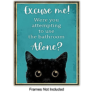 Teal Blue Bathroom Wall Decor - Funny Cat Bathroom Decor - Bathroom Rules Decorations for Women, Kitty, Kitten, Animal Lovers - Guest Bathroom - Restroom Sign - Bath Wall Decor - Powder Room Wall Art