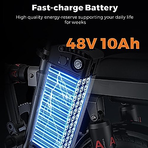 BPNN Electric Bike for Adult Folding, Ebike 7 Shock Absorbers 14" Tire 350W（600W Peak Power Motor） 48V 10Ah 19.2MPH E Bike City Cruiser Commuter Electric Bicycles E-Bike