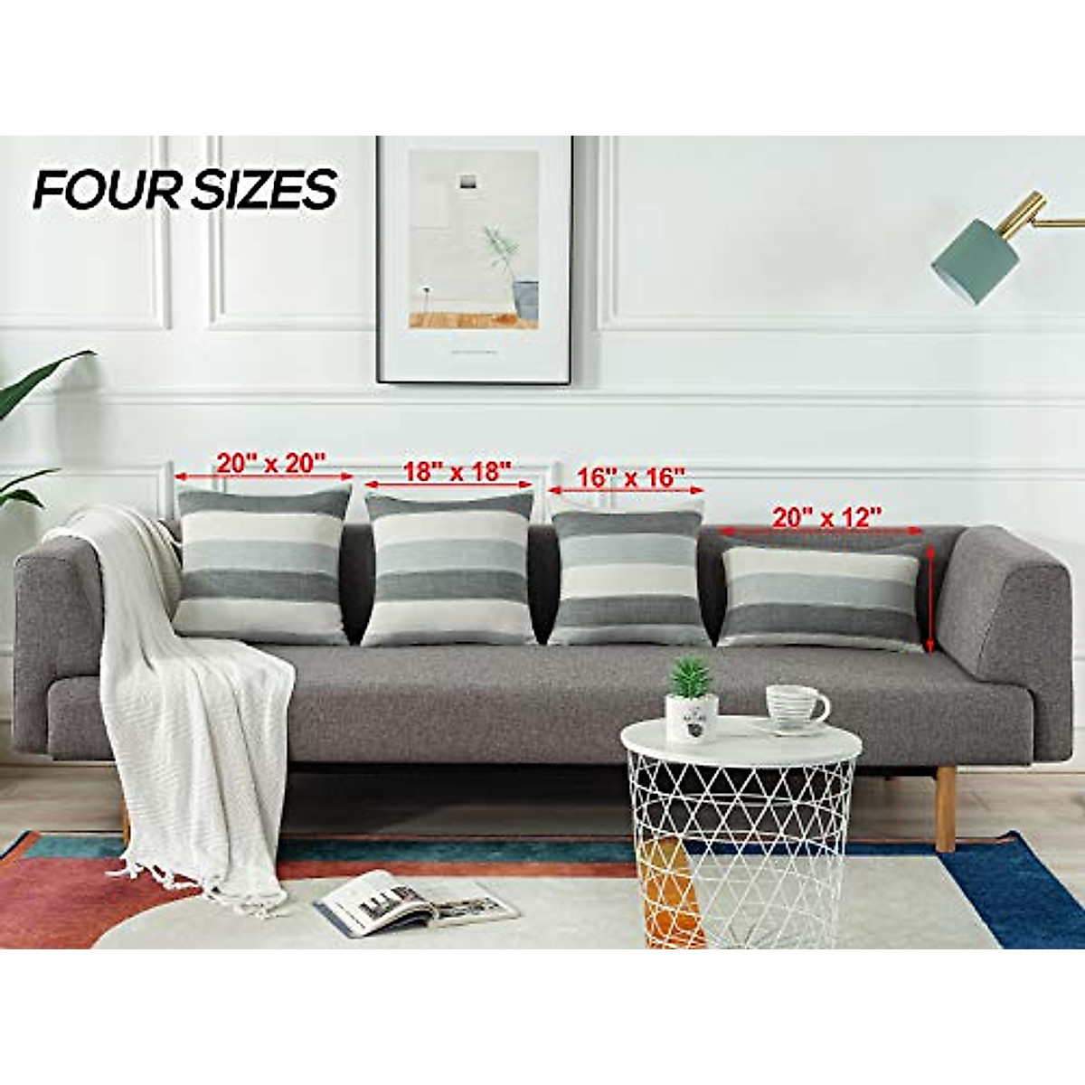 AmHoo Pack of 2 Farmhouse Stripe Check Throw Pillow Covers Set Case Cotton Linen Decorative Pillowcases Cushion Cover for Couch Bench Sofa 20x20Inch Dark Grey Beige