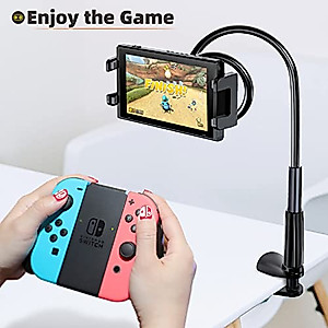 eSamcore Phone Stand Tablet Stand - Universal Gooseneck Cell Phone Holder with Clamp Flexible Neck Mount for Bed Desk Table, Compatible with All 4.7" - 10.9" iPhone iPad Galaxy Tab Switch [Black]