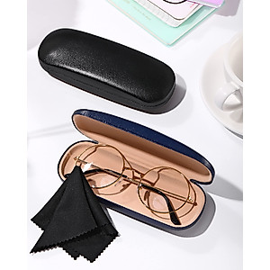 Frienda 3 Pieces Hard Glasses Case Reading Eyeglass Case Protective Sunglasses Case with Cleaning Cloth for Men Women Unisex(Blue, Brown, Black)