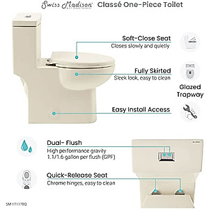 Swiss Madison Well Made Forever SM-1T117 Classe One Piece Toilet Dual Flush 0.8/1.28 gpf, Glossy White