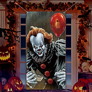 Halloween Door Cover Clown Halloween Photo Backdrop Classic Horror Party Decorations and Supplies for Home