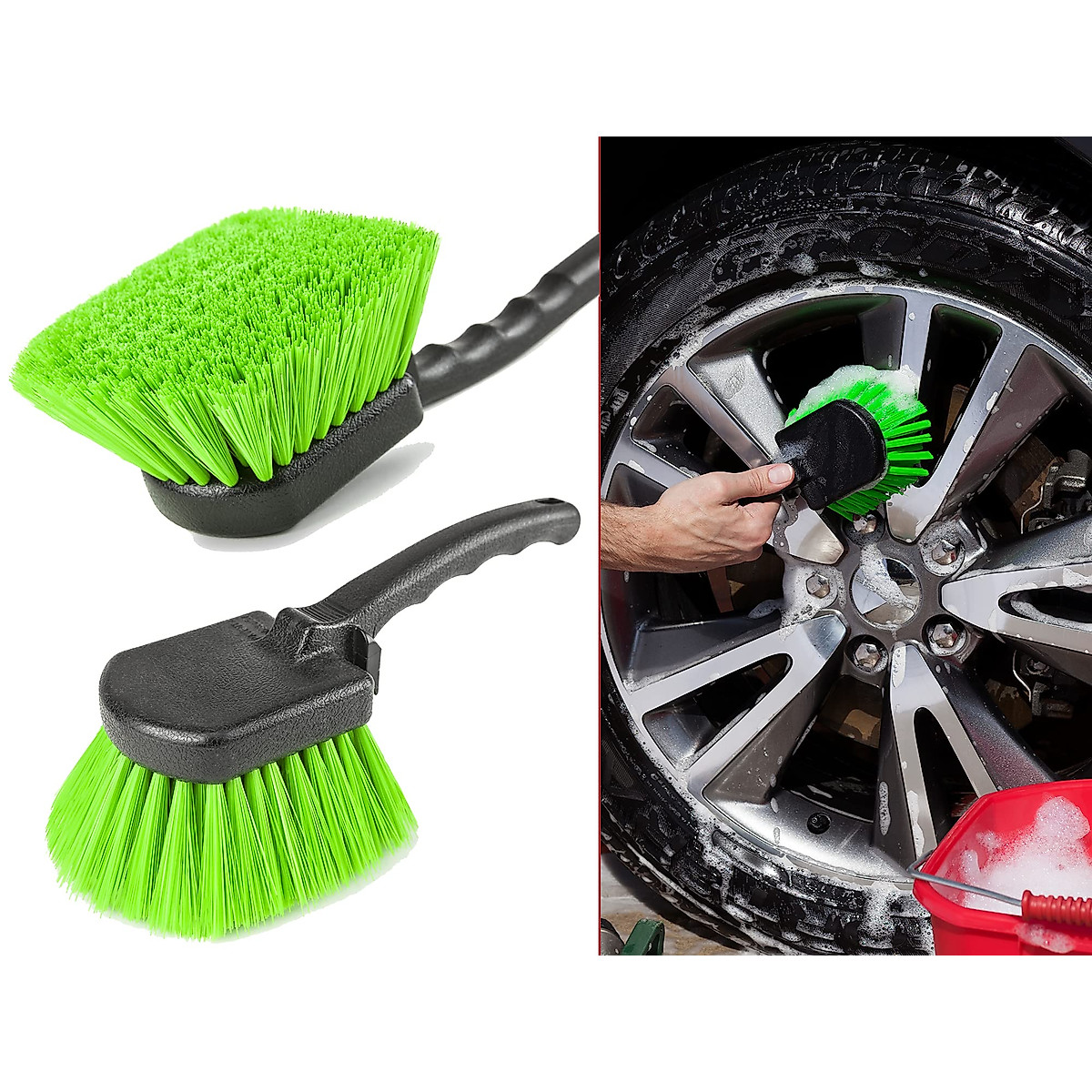 Harper 37518600 6-Piece Car Wash Brush Set with Telescoping Flow-Through Handle, (3) Brush Heads, (1) Soft Hand Brush and (1) Stiff Hand Brush