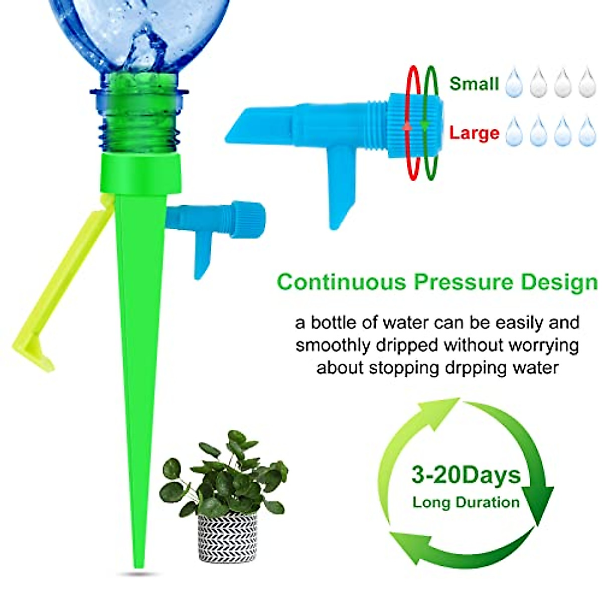 15 Packs Plant Watering Devices, Vacation Plant Self Watering Spikes, Automatic Drip Irrigation Watering Planter Insert with Slow Release Control Valve Switch for Garden Plants Indoor & Outdoor
