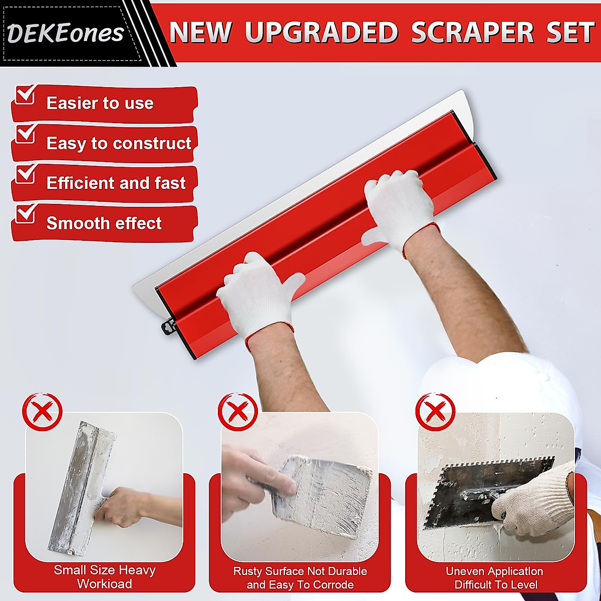 DEKEones 16Inch/40CM Skimming Blade, Stainless Steel Drywall Smoothing Spatula for Large Working Area Wall Decoration Construction Tool