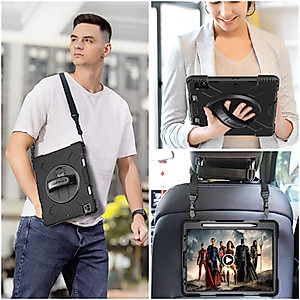 SUPFIVES Case for iPad Pro 12.9 2022 6th Generation: Upgraded Military Grade Shockproof Protective Silicone Cover for iPad 12.9 Inch 5th Gen 2021-Pencil Holder-Handle-Shoulder Strap-Kick Stand-Black