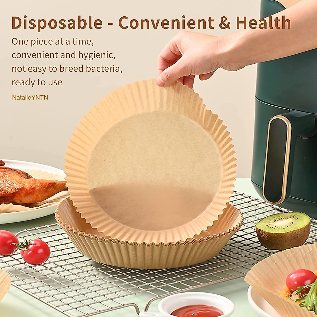 Airfryer parchment paper l Nordic unbleached Liners 9 inch [50pcs] Steamer sheets l non-stick basket mat for frying pans, crockpot, oven, baking, Steaming Made in Norway