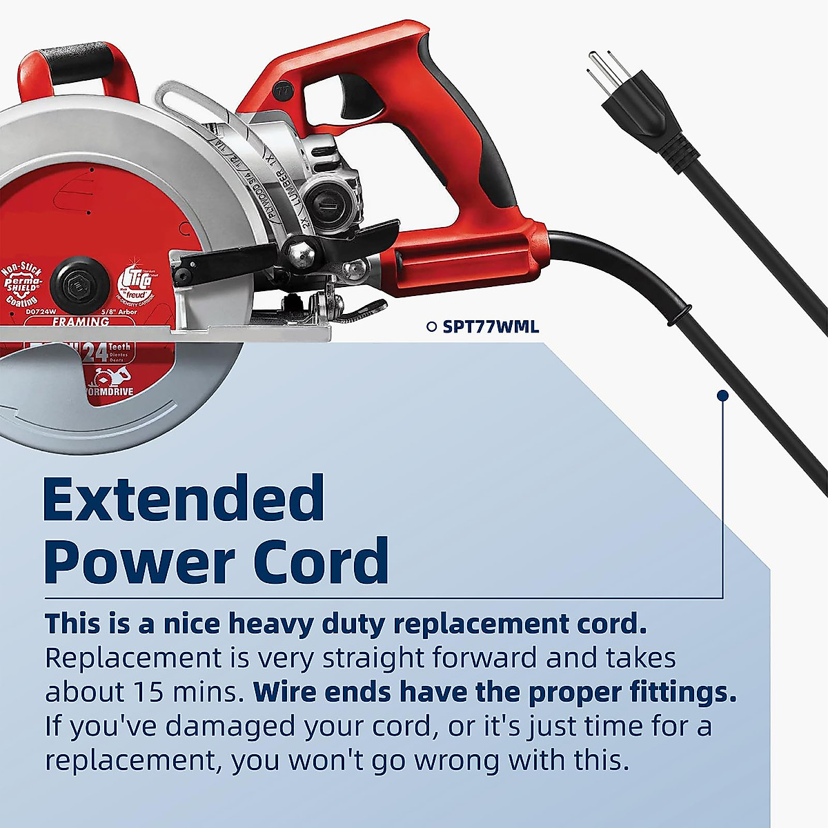 95104L Replacement Cord Compatible with SKILSAW Worm Drive Saw SPT77WM SPT78W Circular Saw Power Cord Parts,Heavy Gauge for SKIL SAW Power Tool Replacement Assembly Accessories