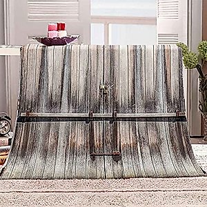 NARBOR Soft Fleece Throw Blanket - Fluffy Microfiber Solid Blankets for Bed and Couch Double/Single Size - 59X79Inch Vintage Wooden Door Printed Flannel Blanket for Bed, Couch and Sofa
