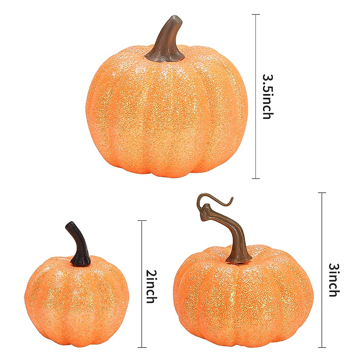 12 Pack Glitter Artificial Pumpkin for Fall Home Decor, Sparkly Fake Pumpkins Decorations, Thanksgiving Halloween Mantel Garden Fall Harvest Party Supplies