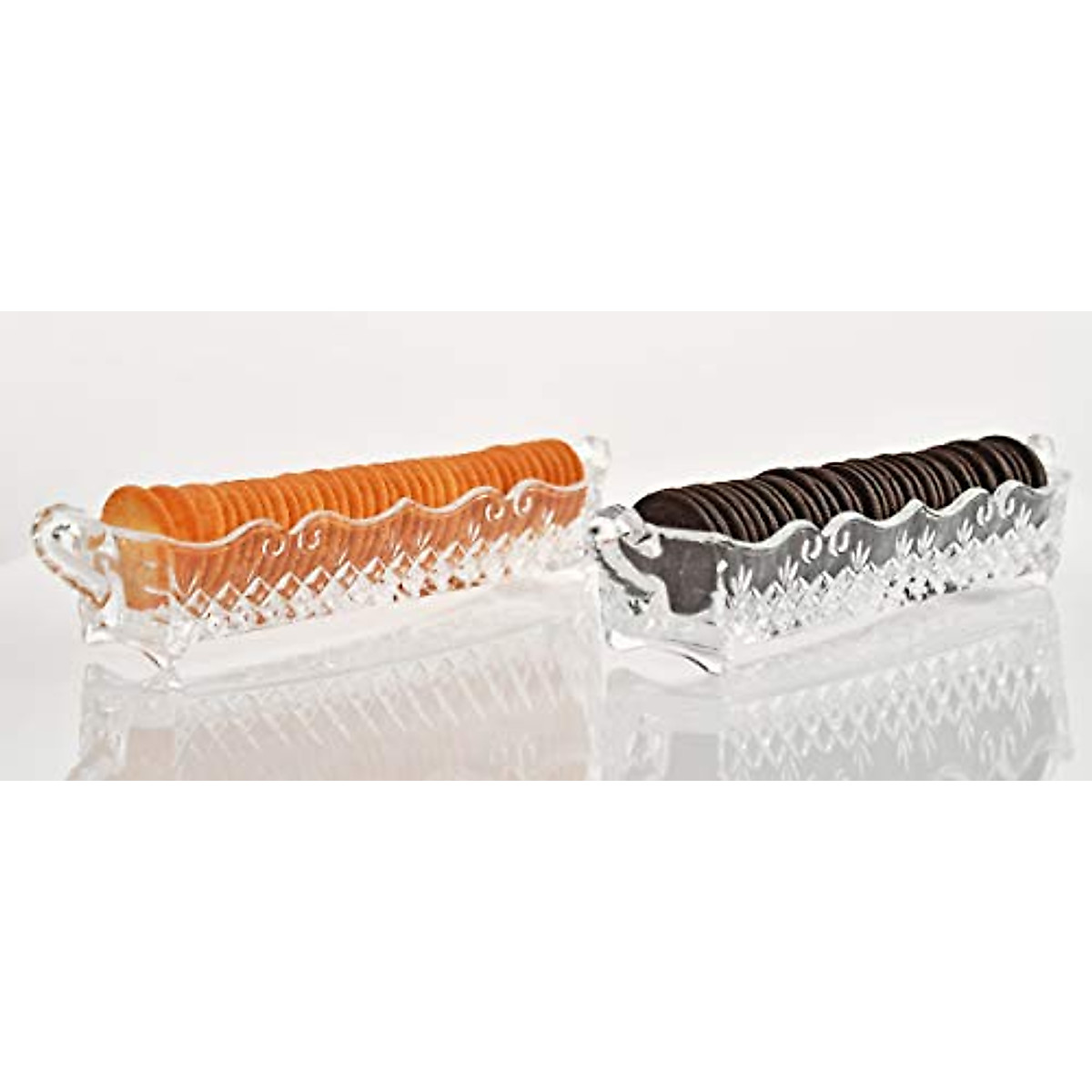 HOME-X Clear Glass Relish or Cracker Tray, Crystal Serving Tray – Set of 2, 11 ¾” L x 2 ½” W x 1 ½” H