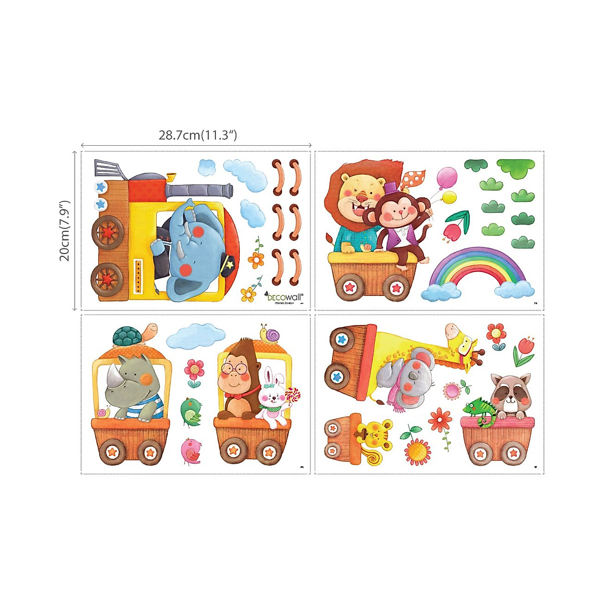 DECOWALL DS-8024 Animal Trains Kids Wall Stickers Wall Decals Peel and Stick Removable Wall Stickers for Kids Nursery Bedroom Living Room (Small) d?cor