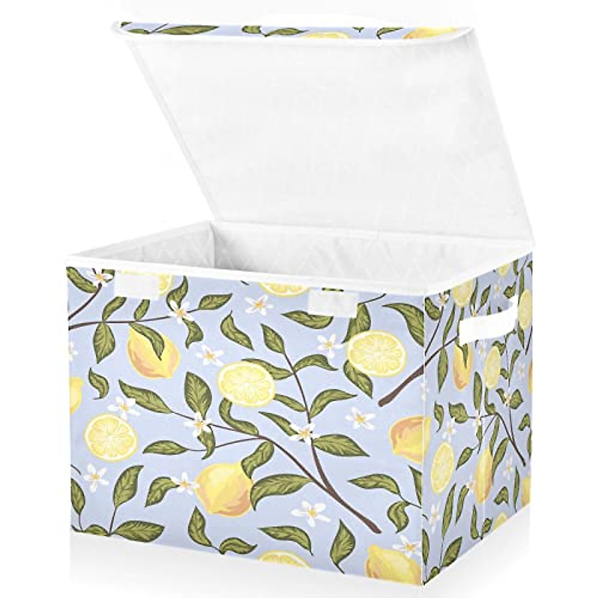 Kigai Lemon Flowers Storage Basket 16.5x12.6x11.8 In Collapsible Fabric Storage Cubes Organizer Large Storage Bin with Lids and Handles for Shelves Bedroom Closet Office
