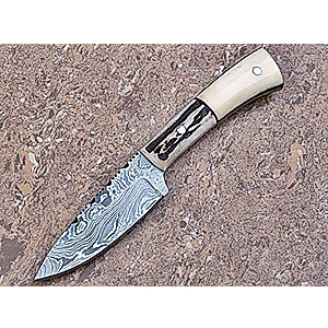Custom Handmade Damascus Steel Hunting Knife/Skinner Knife AA-13130 (Natural Stag Horn and Natural Bone)