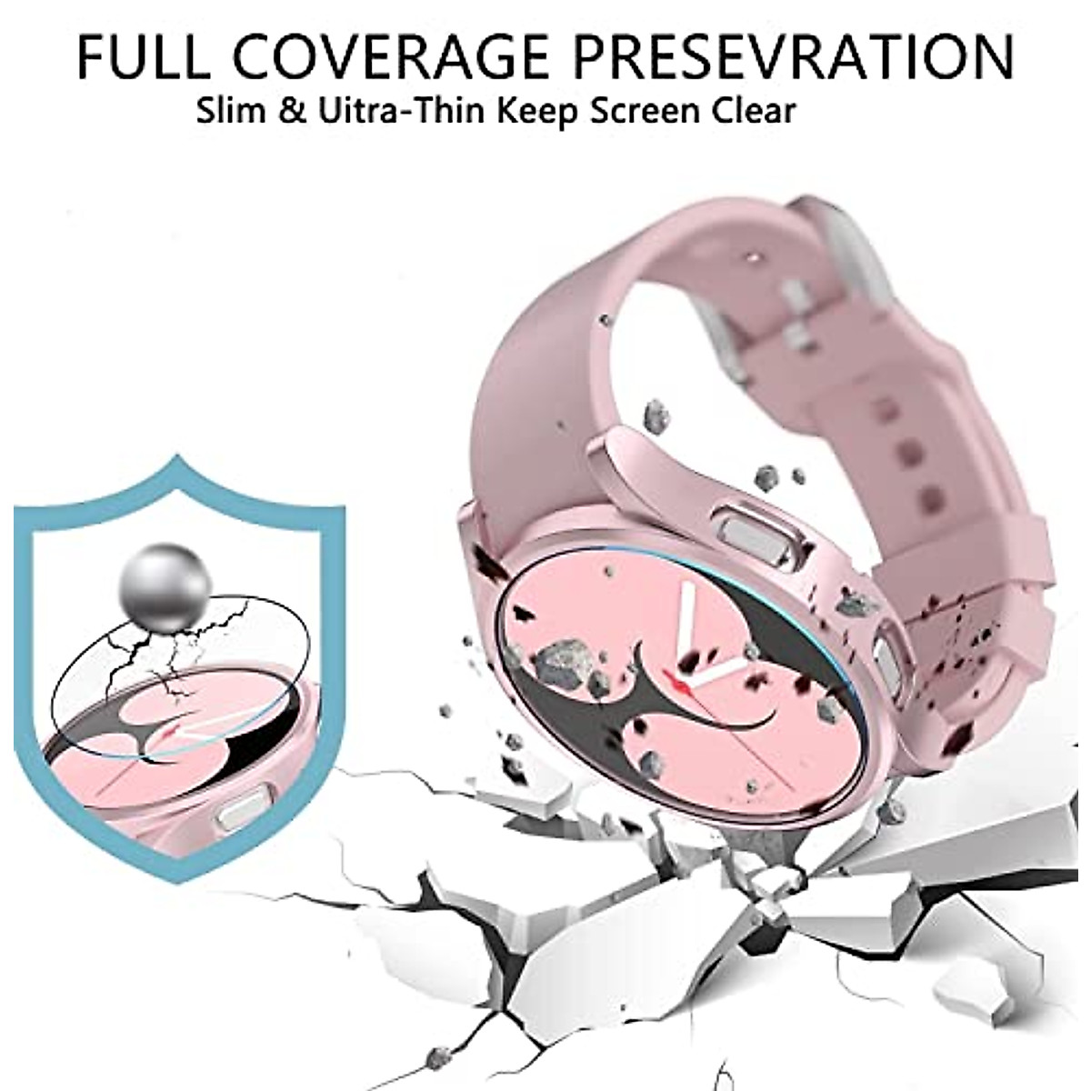 HASDON [6+6Pack] Screen Protector Case for Samsung Galaxy Watch 5 / Galaxy Watch 4 40mm, Bubble Free Tempered Glass Film + Waterproof Hard PC Bumper No Water Collected Protective Cover