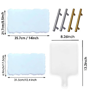 3 Pieces Large Tray Silicone Resin Molds Epoxy Resin Geode Tray Mold with Gold & Silver Handles, Resin Silicone Tray Molds for Large Serving Rectangle Shape Handle Board