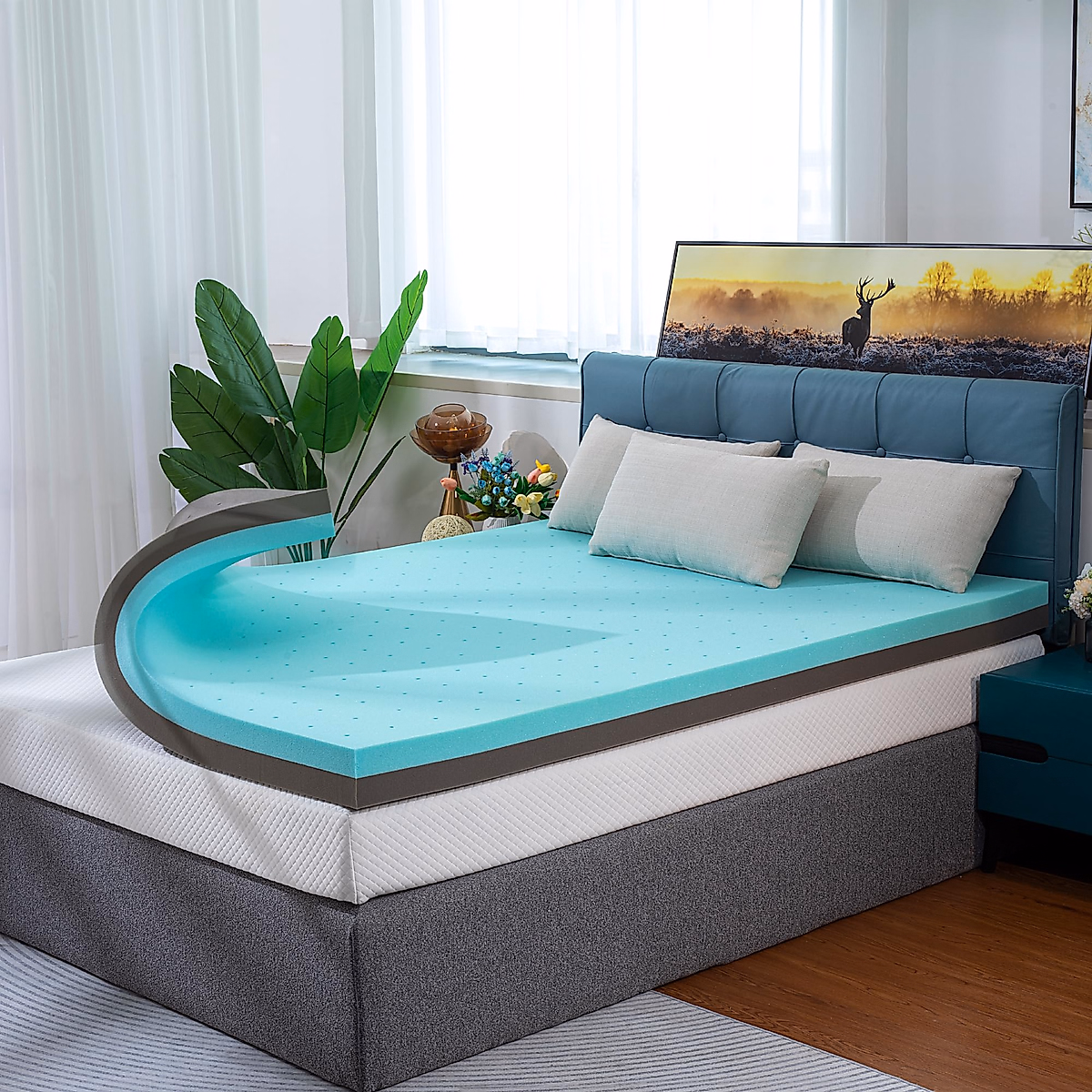 Askme Queen Mattress 4 Inch Ventilated Gel Memory Foam and Firm Foam Support with Bonus Cover, Adjustable Softness Relief Back Pain Breathable and Washable Cover, CertiPUR-US,Queen Size