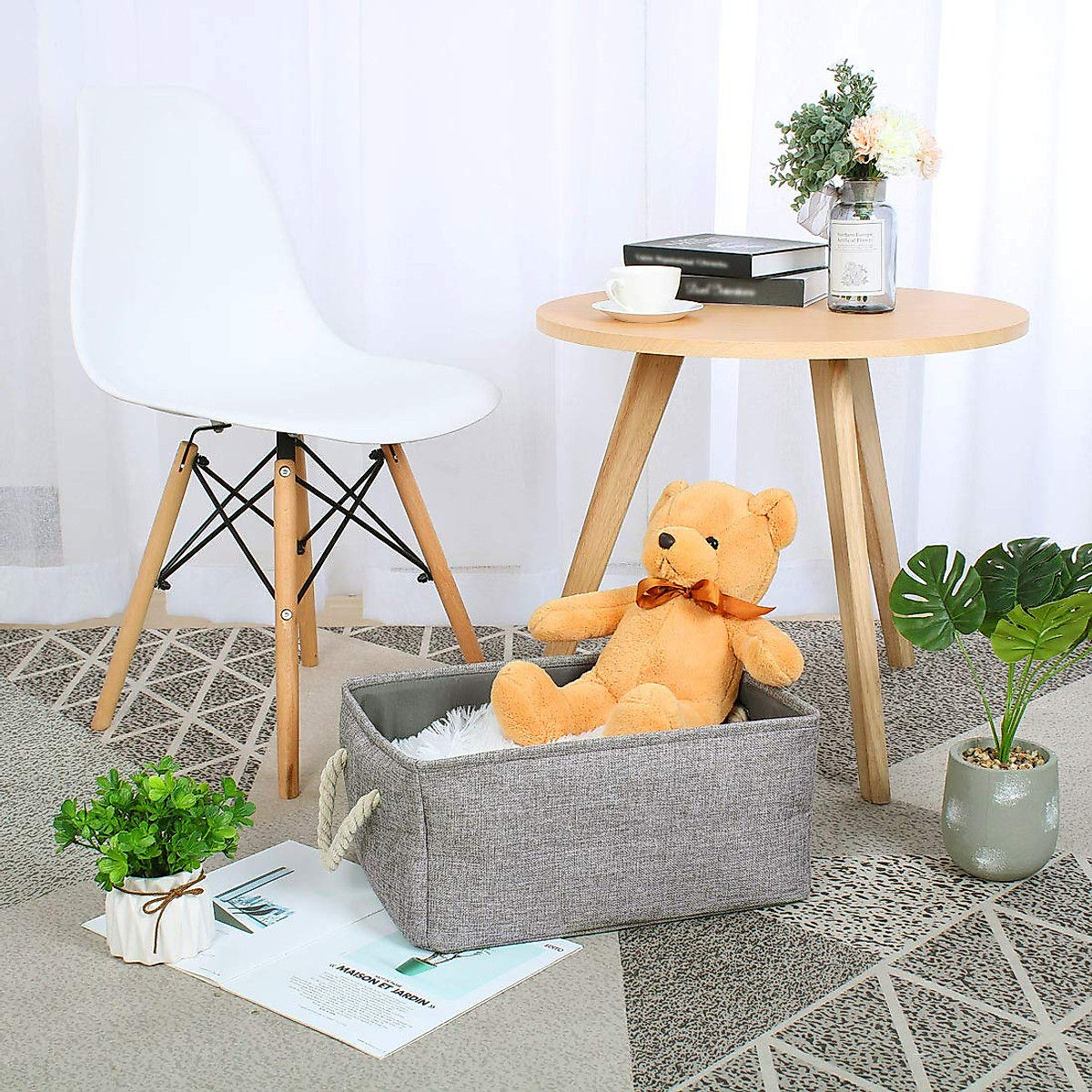 uxcell Fabric Storage Basket with Dual Handles, Collapsible Storage Bins for Toys Laundry Clothes Storage, Home Organizer for Bedroom Office Closet Gray Small