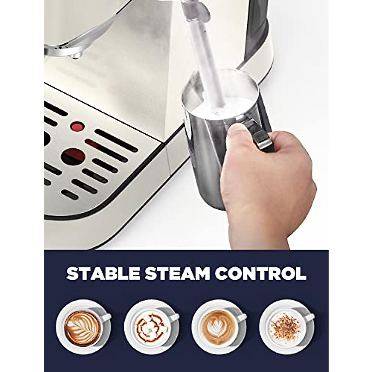 Laekerrt Espresso Machine 20 Bar Coffee Maker CMEP02 with Commercial Milk Frother Steam Wand, Compact Espresso Machine for Latte and Cappuccino (Pear White, Stainless Steel) Gift for Coffee Lovers