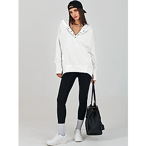 ANRABESS Women Casual Oversized Hoodies Sweatshirts Henley V Neck Hooded Pullover Sweater Tops 2024 Fall Outfits Clothes 1059benbai-M White