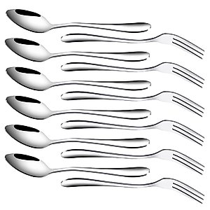 RETON 12 Pcs Dessert Forks and Spoons Silverware Set, Stainless Steel Mini Forks and Spoons, Small Appetizer Cocktail Fruit Forks, Mini Coffee Spoons Teaspoon for Kitchen Party (6 Forks+6 Spoons)
