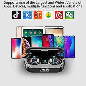 Volt Plus TECH Wireless V5.0 Bluetooth Earbuds Compatible with Amazon Fire Stick LED Display, Mic 8D Bass IPX7 Waterproof/Sweatproof (Black)
