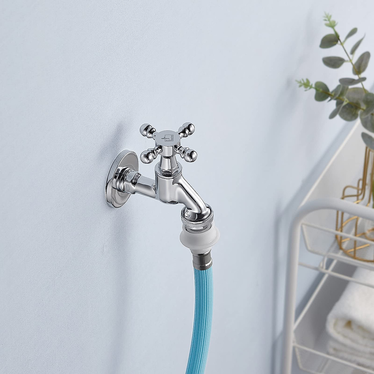 SUBMARINE Silver Brass Outdoor Faucet, G1/2 Inch Wall-Mounted Faucet, Antifreeze, Crack-Proof, Rust-Free, Used for Bathroom Mop Sink, Balcony, Garden, Connecting Washing Machine Water Inlet Hose