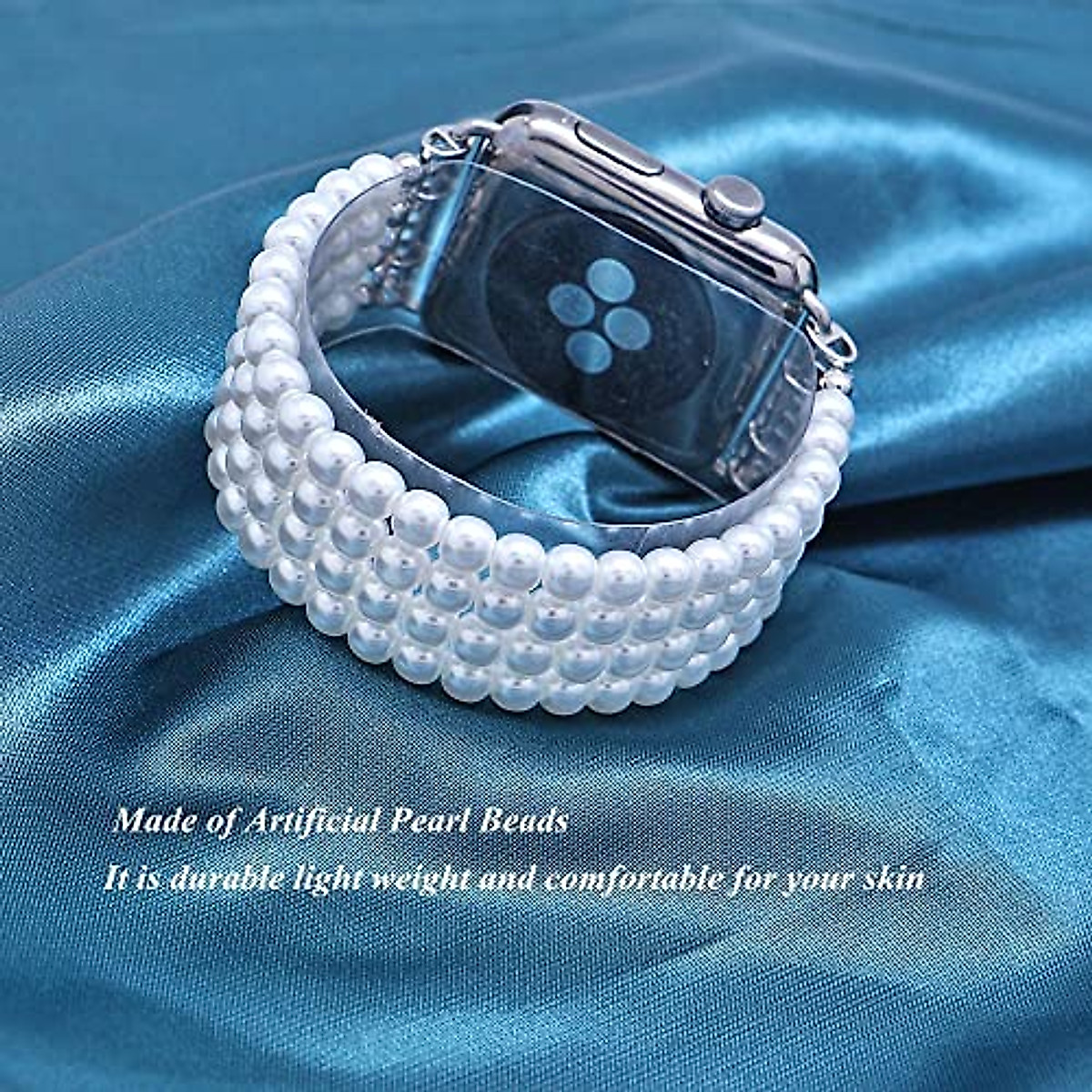 KAI Top Compatible for Apple Watch Band 42mm 44mm 45mm 49mm, Fashion Artificial Pearl Beaded Stretch Bracelet Watch Strap Band for Women Girls Compatible with iWatch Ultra SE Series 8 7 6 5 4 3 2 1