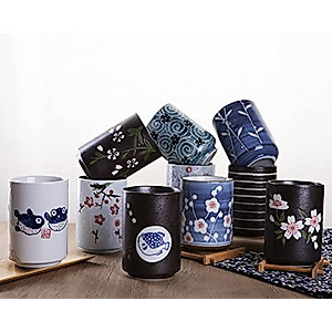 WHJY 10oz Transitional Chinese/Japanese style Handle-less Ceramic Tea cups teacup, Flora Pattern Set of 2