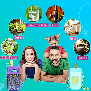 JGMLZK 3 Pieces Cute Water Bottles with Straws Creative Kawaii Mobile phone Biscuit Shaped Ice Cream Bar Adjustable Strap Plastic Water Bottle for Girls Kids School Travel Sports (Blue,Pink,Purple)