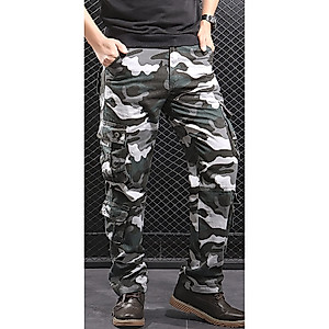 Men's Multi Pocket Military Pants Camo Combat Work Trousers Casual Hiking Pockets Army Slacks (Blue,34)