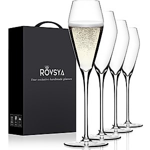 OJA Champagne Flutes Glasses Set of 4, Hand Blown Crystal Wedding Flutes Glass, Ideal for Weddings, Anniversaries, Christmas, Special Days, 10.5”, 7.5 oz, Clear