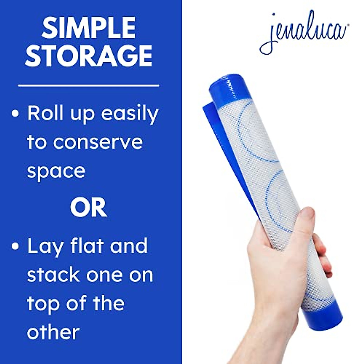 Jenaluca Silicone Baking Mat 2 Pack Non Stick with Cookie Measurements Heat Resistant for Cookies & Other Pastries or Meat,Pastry Mat,Non Slip- 16.5 x 11.6