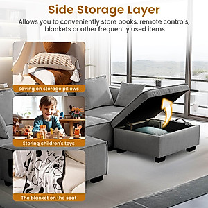 108.7 Inch Convertible U Shape Sectional Sofa, Modern Chenille Fabric, L Shaped 5 Seater Living Room with Chaise, High Support and Soft Foam with Storage and Cat Hole Footstool