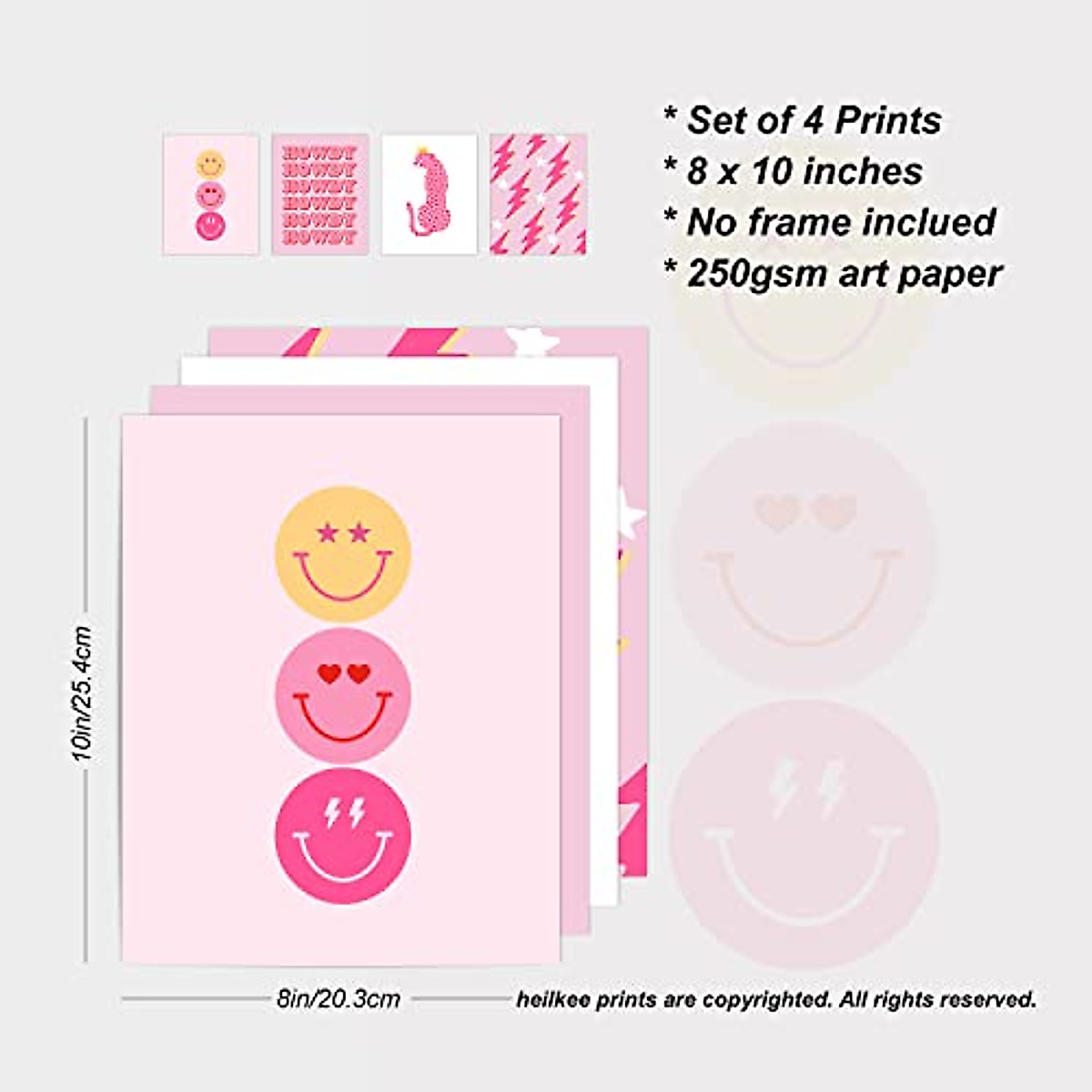 heilkee Preppy Room Decor Aesthetic Hot Pink White Wall Art for Teen Girls Bedroom Pink College Dorm Room Posters Trendy Wall Decor(UNFRAMED 8x10in)