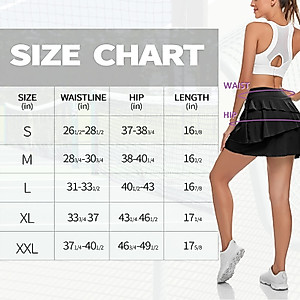 WOWENY Women's Active Skort Athletic Ruffle Pleated Tennis Skirt with Pocket for Running Golf Workout (3 Layer Black, XXL)