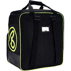 BRUBAKER Combo Set XC Touring Champion - Cross-Country Ski Bag and Ski Boot Bag for 1 Pair of Skis + Poles + Boots + Helmet - Black/Neon Yellow - 76 7/8 Inches / 195 Cm