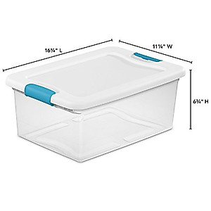 Sterilite 15 Qt./14 L Latching Box Clears, Quart, White, 12 Piece & 19638606 Large Clip Box, Clear with Blue Aquarium Latches, 6-Pack