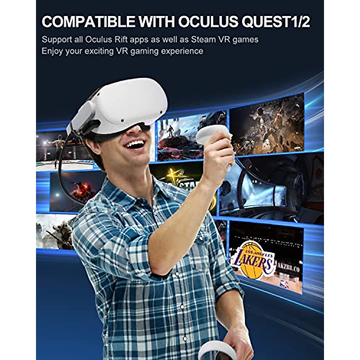 TOENNESEN Link Cable 16FT Compatible with Oculus Quest 2/Pro/Pico4/Steam, High Speed Data Transfer and Fast Charging USB 3.0 Type A to C Cable for VR Headsets Accessories