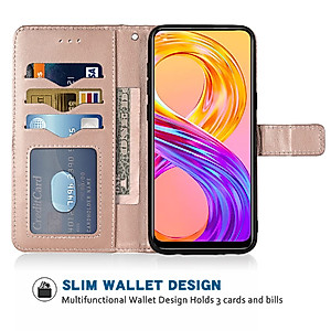 FDCWTSH Compatible with Oppo Reno2 Wallet Case Wrist Strap Lanyard Leather Flip Card Holder Stand Cell Accessories Folio Purse Slot Credit ID Phone Cover for Oppo Reno 2 2019 6.5 Women Men Rose Gold