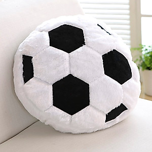 Cozy Plush Soccer Throw Pillow Soft Stuffed Sports Ball Shape Pillow Thick Round Back Cushion Sofa Room Car Decoration, 17.7 Inches