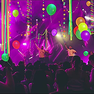 Neon party Supplies Neon Streamers Paper Glow Party Garland Hanging Decorations UV Neon Glow Balloons for Birthday, Christmas, Wedding, Black Light Party Supplies